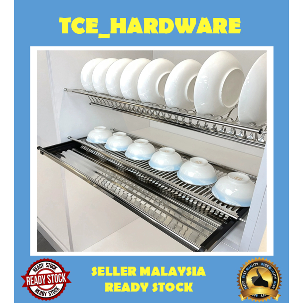 Stainless Steel Chrome / Black 2 Tier Dish Rack Rack Dapur Kitchen ...