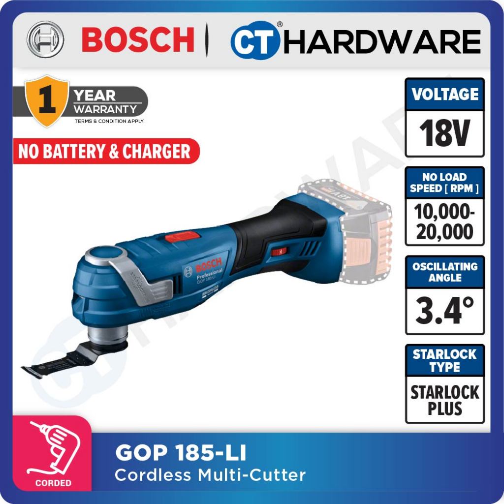 BOSCH GOP 185-LI CORDLESS MULTI-CUTTER 18V WITHOUT BATTERY AND CHARGER ...