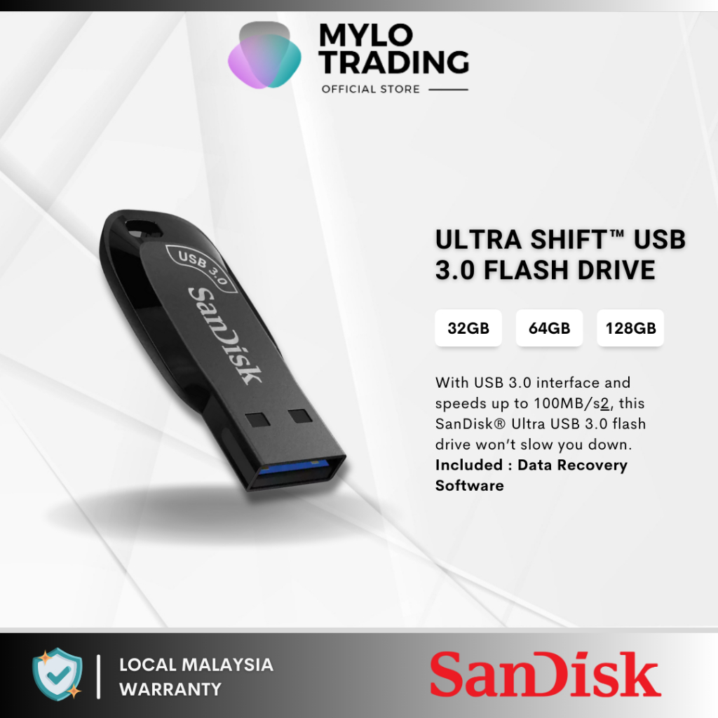 Sandisk Ultra Shift USB 3.0 Flash Drive CZ410 (32GB/64GB/128GB/256GB ...