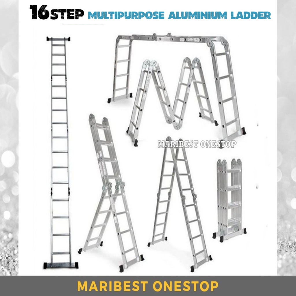 16 STEP MULTIPURPOSE ALUMINIUM LADDER 4.7M Tangga Lipat Aluminium ...