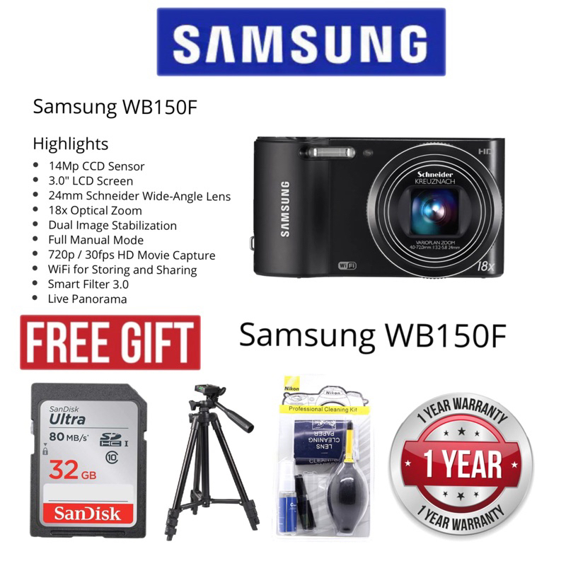 Samsung WB150F 18x Optical Zoom digital compact camera (1 years ...