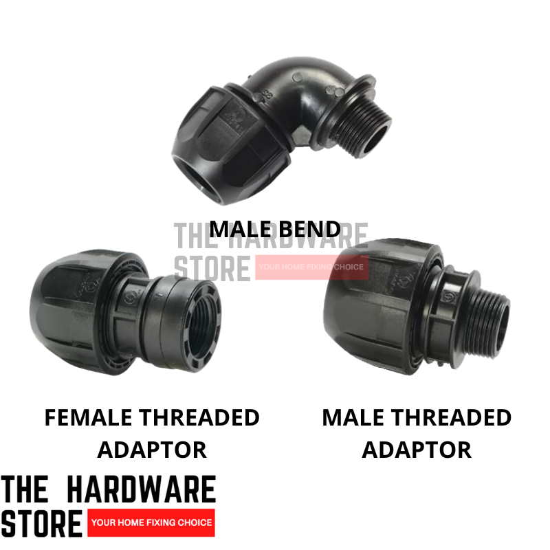 50MM-90MM Poly Pipe Fitting Male Female Threaded Adaptor Bend ...