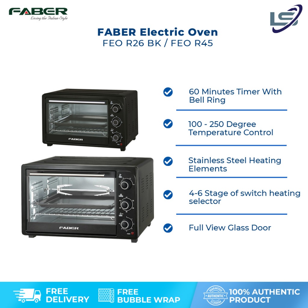 FABER 26L/45L Electric Oven FEO R26 BK / FEO R45 | 60 Minute Timer with ...