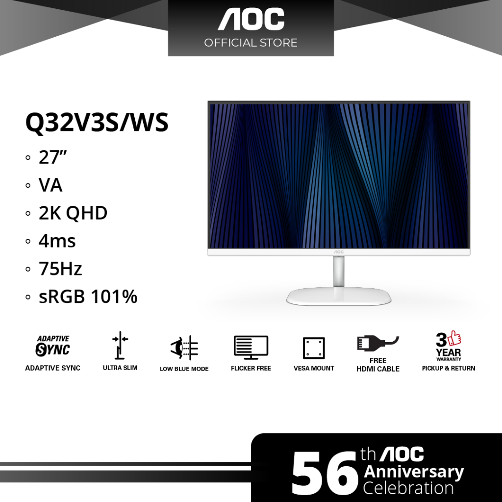AOC Q32V3S/WS QHD MONITOR ( 31.5" / IPS / QHD / 75Hz / 4Ms ...