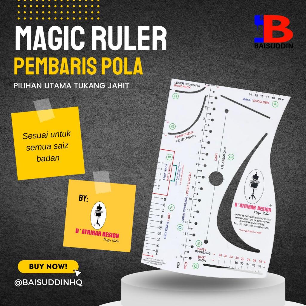 Magic Ruler Pembaris Pola Baju untuk Semua Saiz / Tailor's Ruler for ...