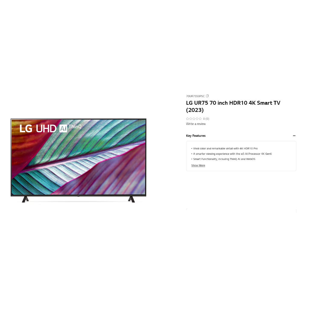 LG NEW 2023 70UR7550PSC UR75 70 inch HDR10 4K Smart TV, webOS 23 ...