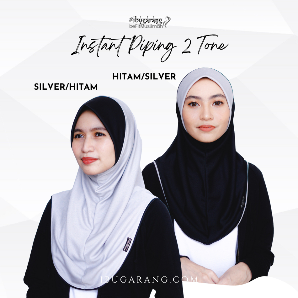 IBUGARANG Original Sports Hijab (S/M/L) Instant Hijab Piping 2 Tone Hitam Silver Tudung Sarung ...