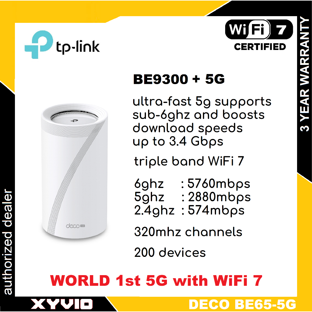 NEW LAUNCH!!! TP-LINK DECO BE65-5G 5G Modem BE9300 Tri-Band Whole Home Mesh Wi-Fi 7 System 5G ...