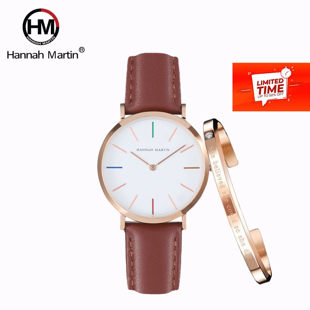 Hannah Martin Hue Brown Women Quartz Watch Jam tangan Wanita Luxury ...