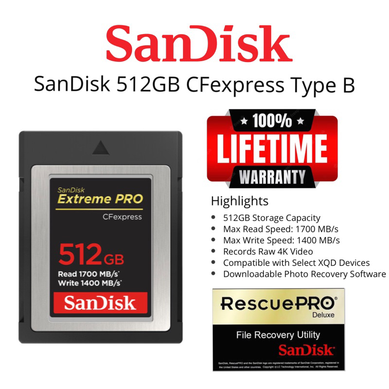 (SANDISK OFFICIAL)SanDisk 512GB Extreme Pro 1700mbs Type B CFexpress ...