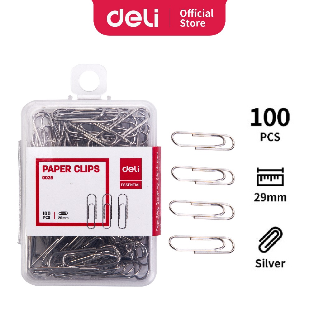 Deli Fracture Design Silver Paper Clips (29mm x 100 Pcs/Box) E0025 ...