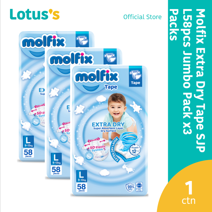 Molfix Extra Dry Tape SJP L (58 Pcs x 3 Packs) | Shopee Malaysia