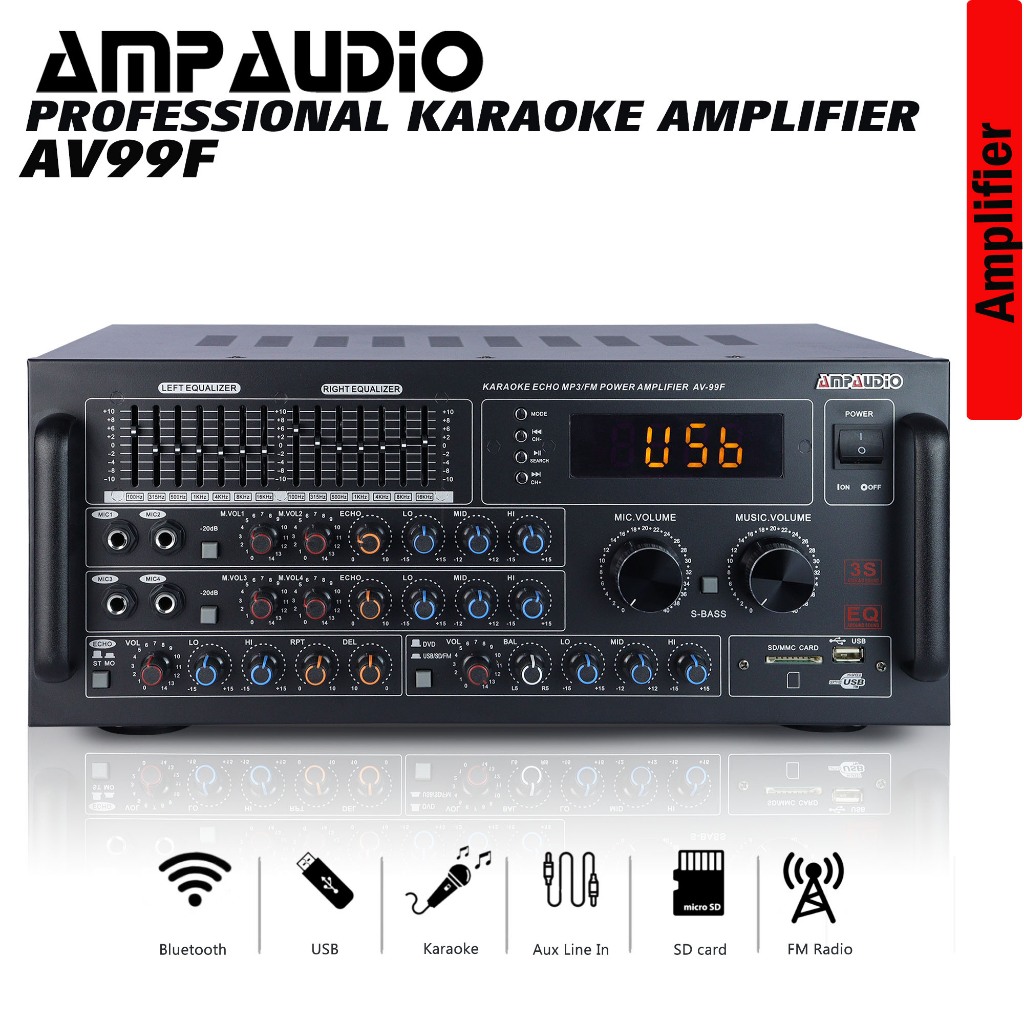 Ampaudio Amplifier Wireless AV99F Karaoke Amplifier Bluetooth Stereo ...