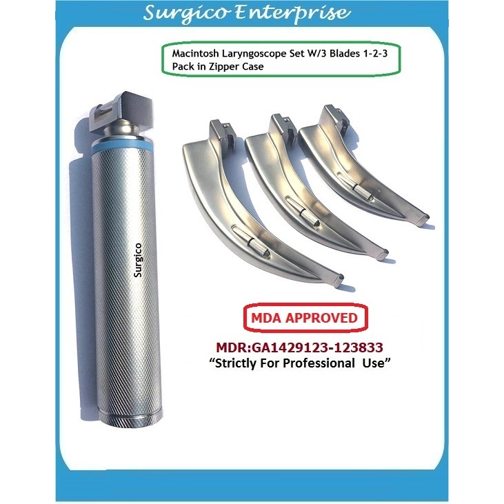 Macintosh Laryngoscope Set Conventional Type With 3 Curved Blades ...