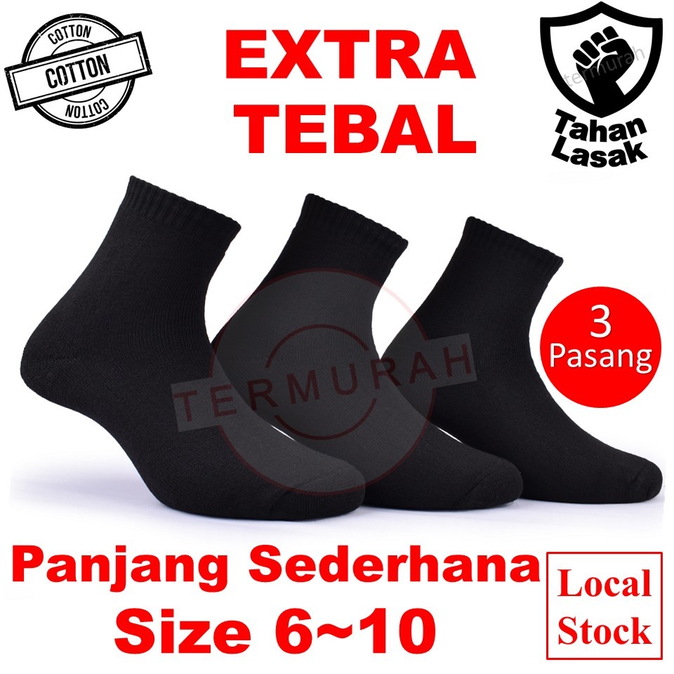 stoking stokin lelaki kerja tebal panjang hitam cotton tahan lasak ...