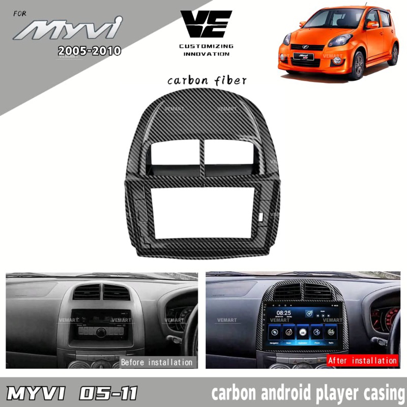 Vemart perodua myvi ezi 2005-2011 car android player casing Carbon ...