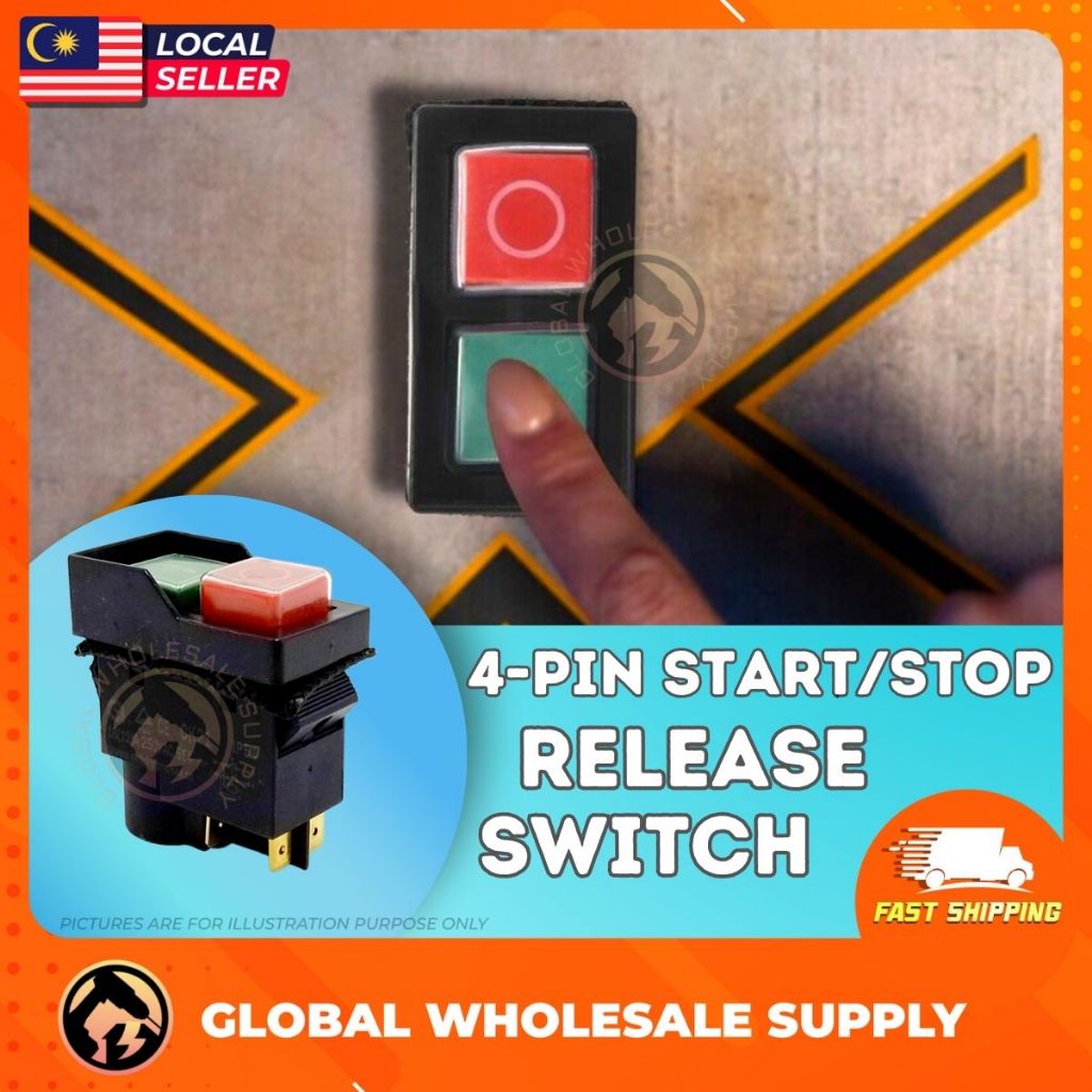 Replacement 4-Pin Start/Stop No Volt Release Switch IP54 16(12)A 250VAC ...