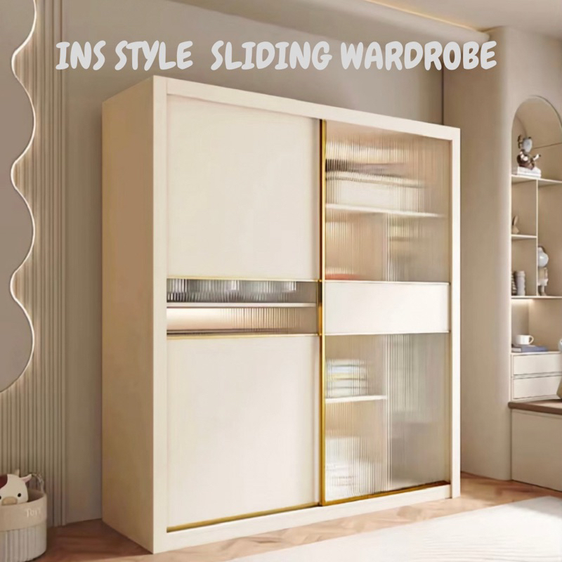 Kc Home**New**Terbaru** Gold Frame Almari Baju / Wardrobe Sliding ~ add ...