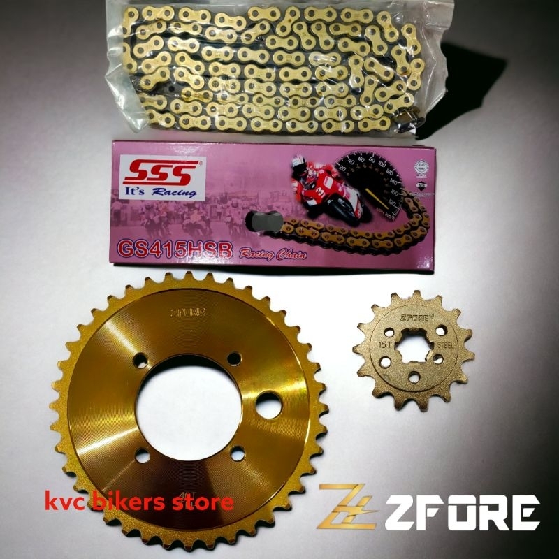 SSS 415HSB GOLD CHAIN + ZFORE 415 SPROCKET LAGENDA 115/115 FI/EZ115 ...