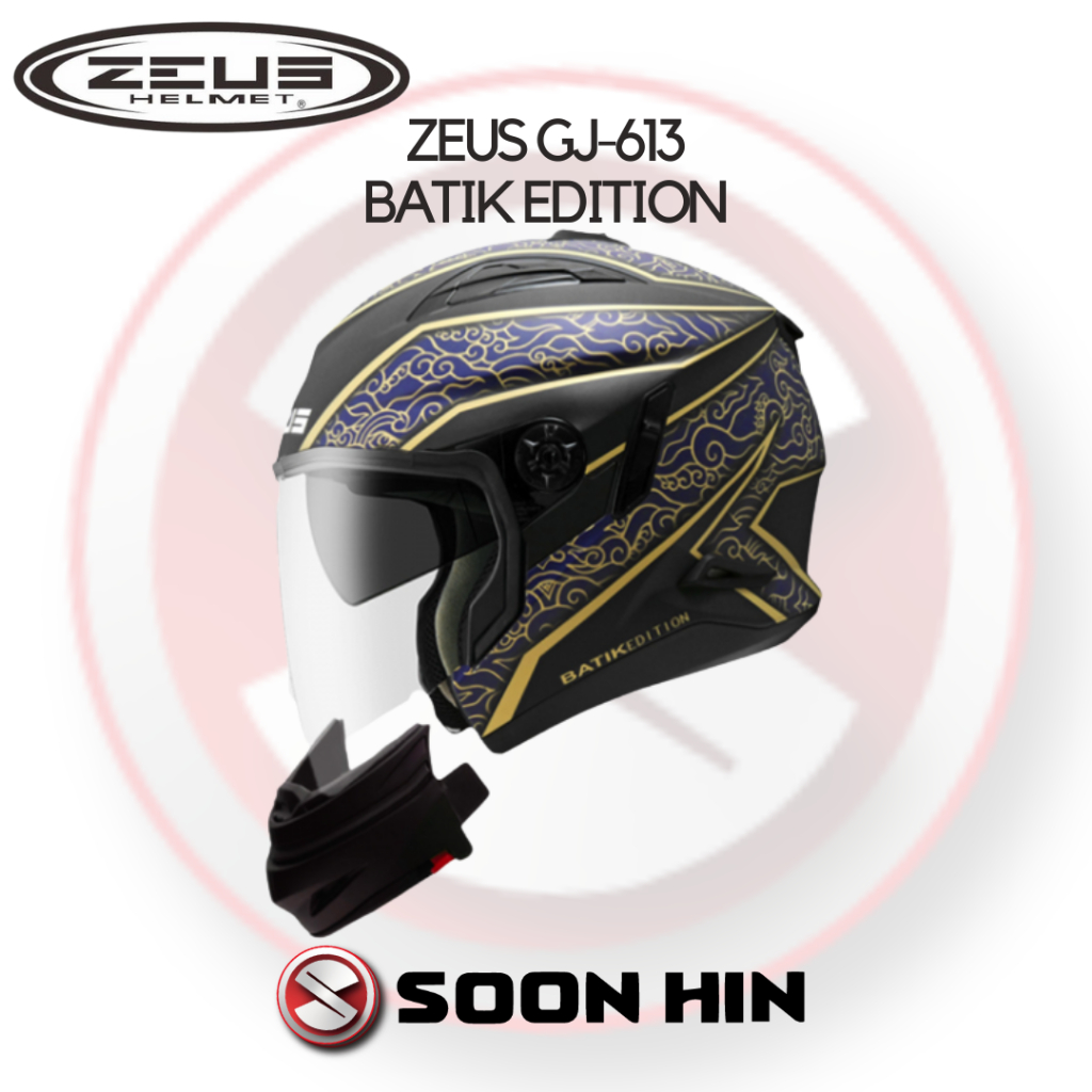 [ READY STOCK ] ZEUS BATIK EDITION HELMET BLACK NAVY BLUE (Removable ...