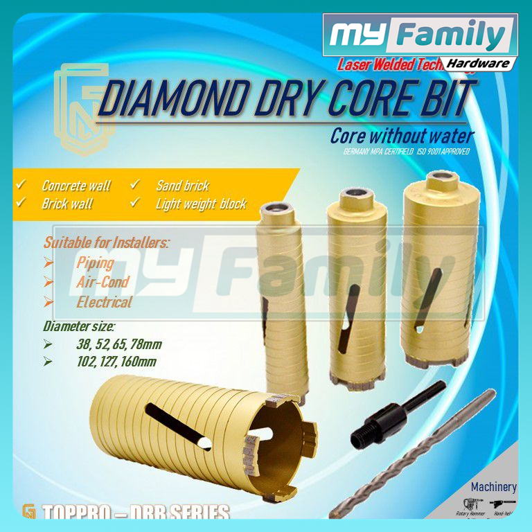 TOPPRO DCB Diamond Dry Core SDS Drill Bit Dry Brick Light Weight Cement ...
