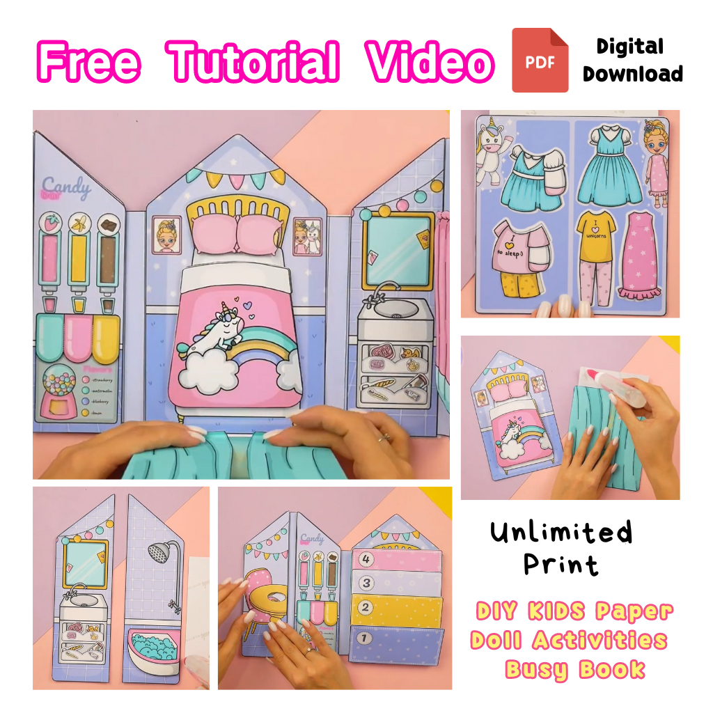 【PDF】19 Pages Cute unicorn House Paper craft for kids activity busy ...