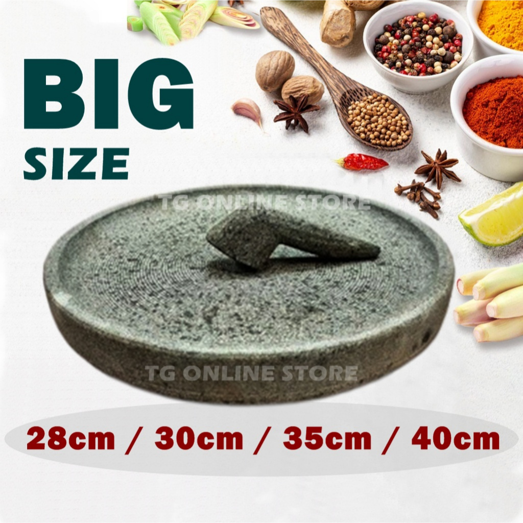 [BIG SIZE] Cobek Batu & Ulekan Sambal(Original Stone) / Lesung Gesek ...