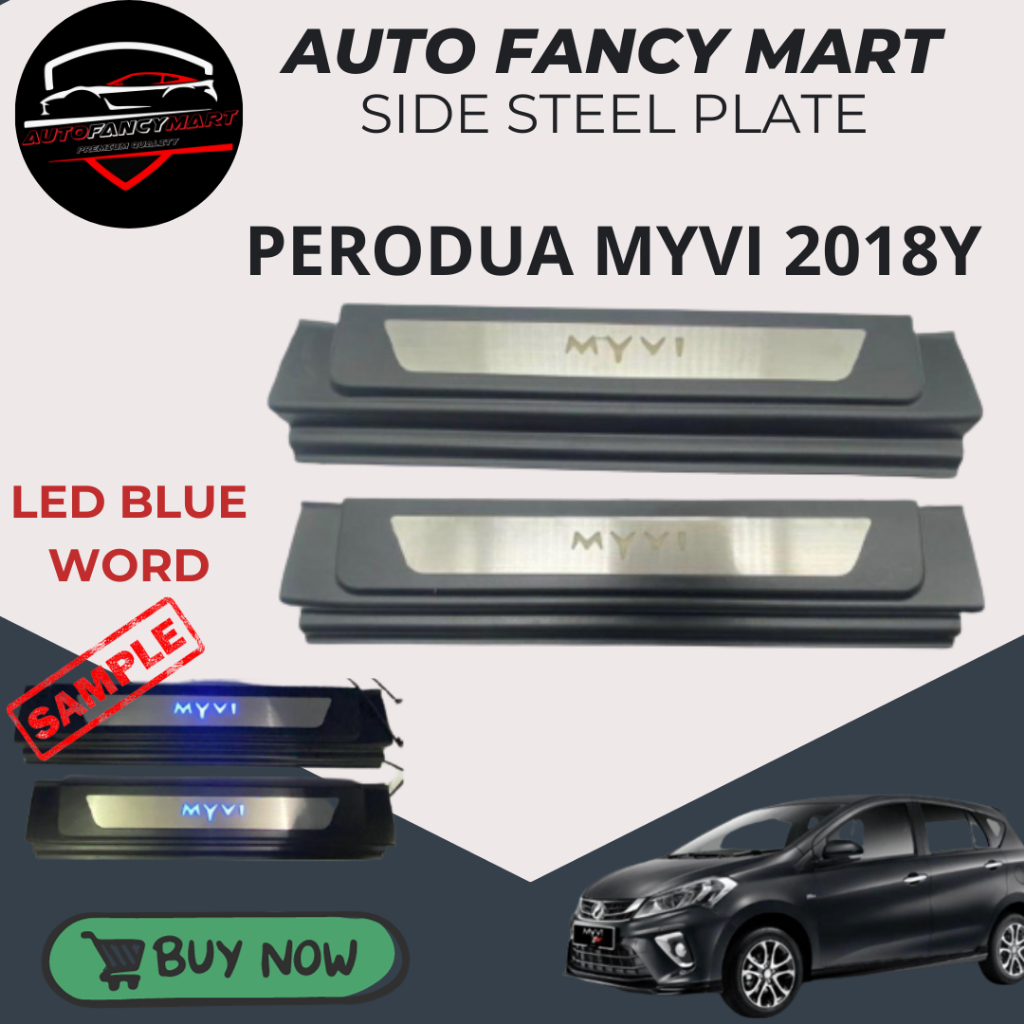 4PCS PERODUA MYVI 2018~2022 BLACK CHROME STAINLESS STEEL BLUE LED SIDE ...