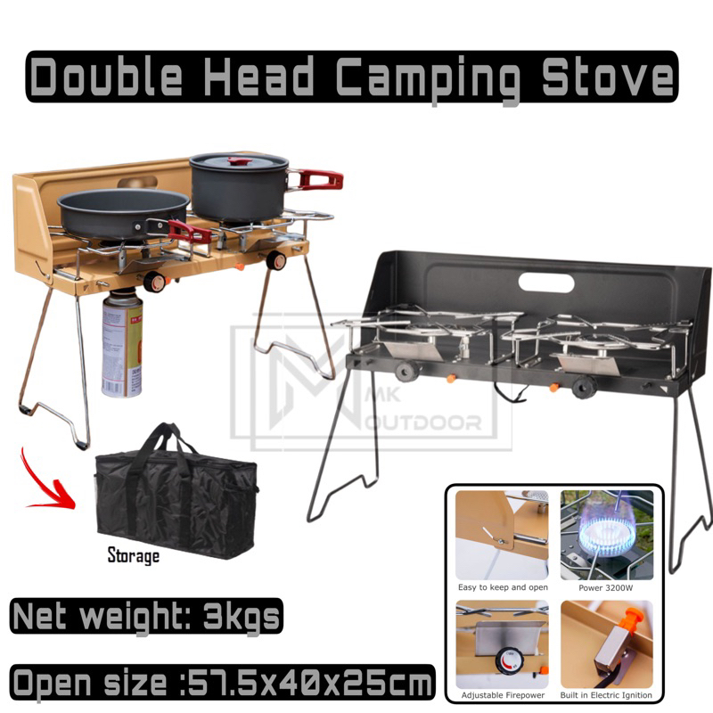 Portable Camping Stove Double Burner Dapur Gas Camping With Storage Bag ...