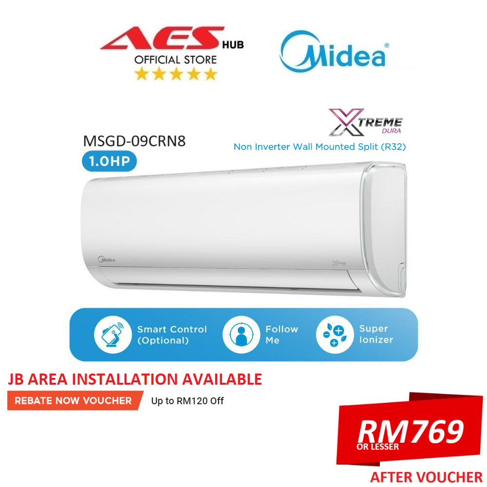 3 STARS Auto Clean Midea Aircond Xtreme Dura MSGD Series R32 Non Inverter Air Conditioner Murah ...