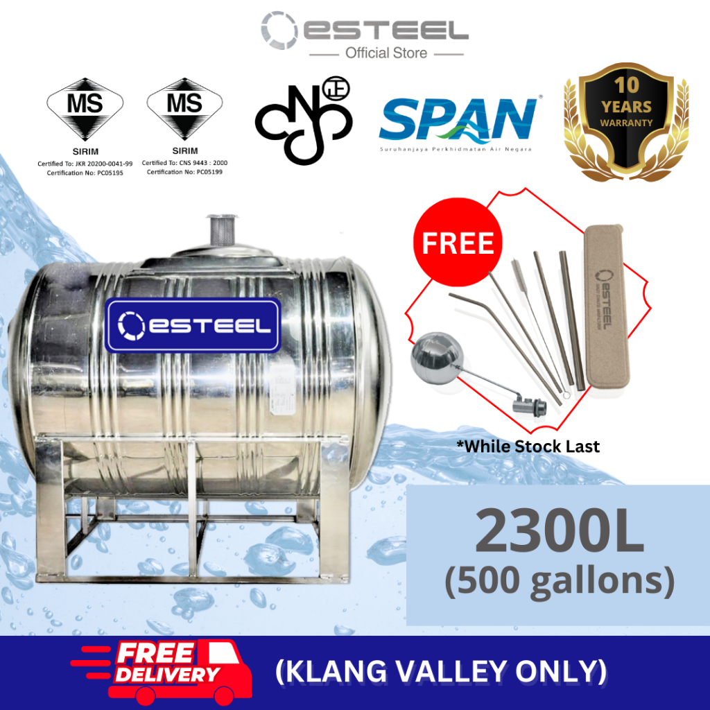 eSteel 2300L / 500 Gallons Stainless Steel Water Storage Tank / Tangki ...