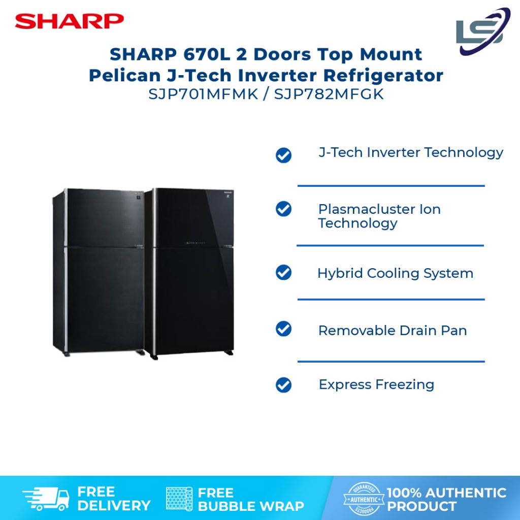 SHARP 670L 2 Doors Top Mount Pelican J-Tech Inverter Refrigerator ...