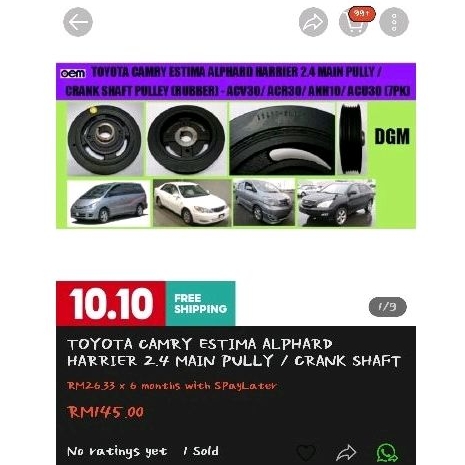 Toyota Estima ACR30 ALPHARD CAMRY HARRIER 2.4 MAIN PULLEY | Shopee Malaysia