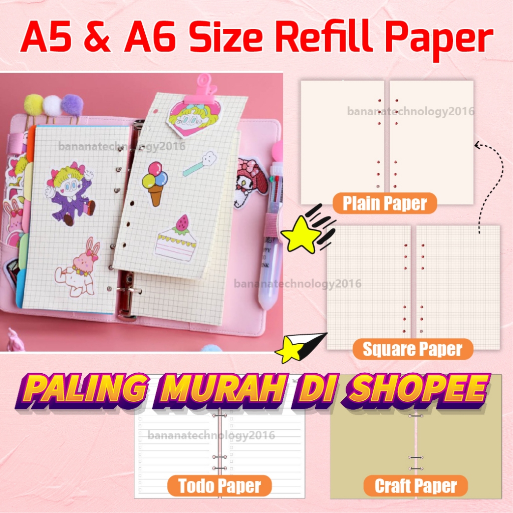 A5 A6 Planner Refill Paper 45 Sheets 6 Holes Cute Buku Nota Kertas ...