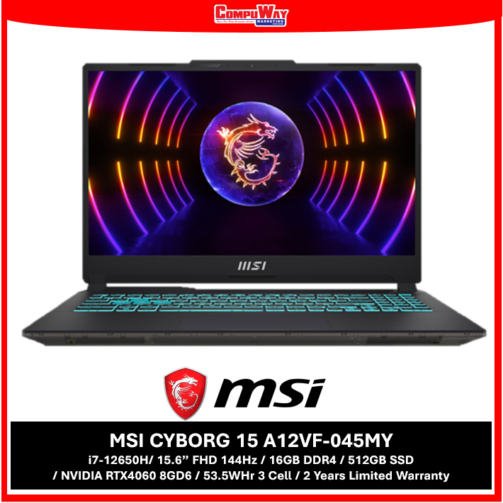 MSI CYBORG 15-A12VF-045MY (BLACK/15.6 FHD 144HZ/I7-12650H/16GB+512GB ...