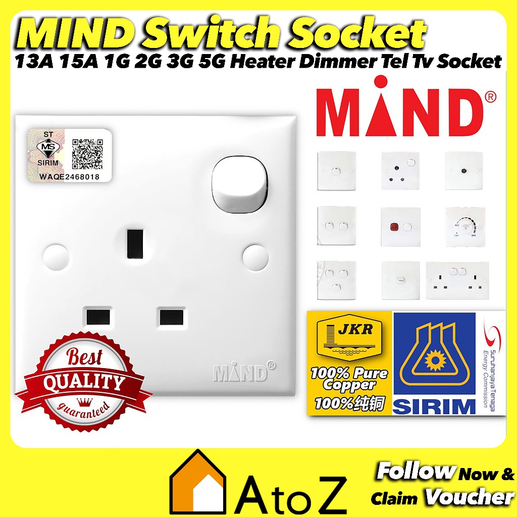 MIND Switch Socket 13A 15A 1G 2G 3G 5G Water Heater Switches With Neon ...