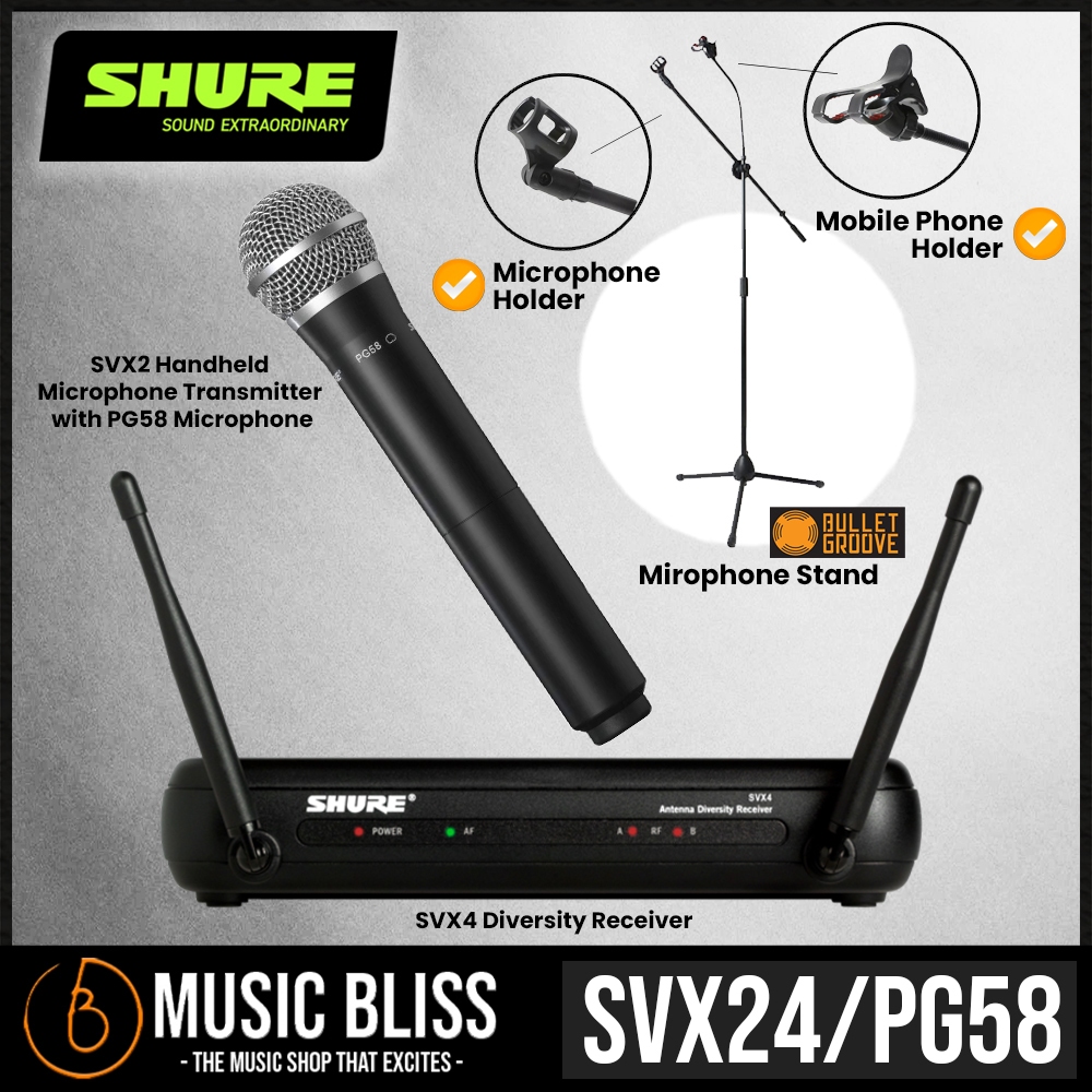 Shure SVX24/PG58 Wireless Vocal System, SVX4 Diversity Receiver, SVX2 Handheld Transmitter ...
