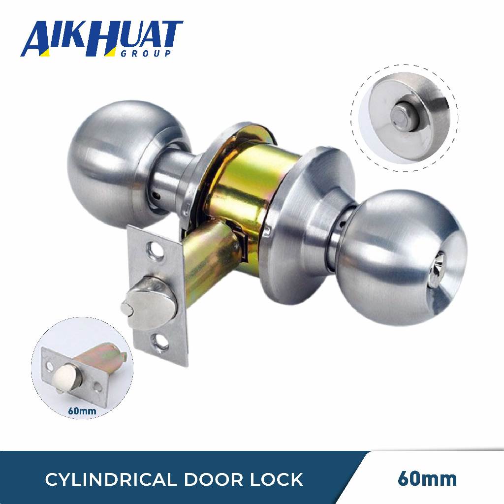 Buick Nietz Premium Stainless Steel Cylindrical Door Knob Lock Set Entrance Lock Tombol Pintu ...