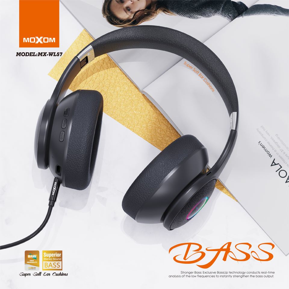 MOXOM MX-WL57 Wireless Headphone Commander Bluetooth Superior Stereo ...