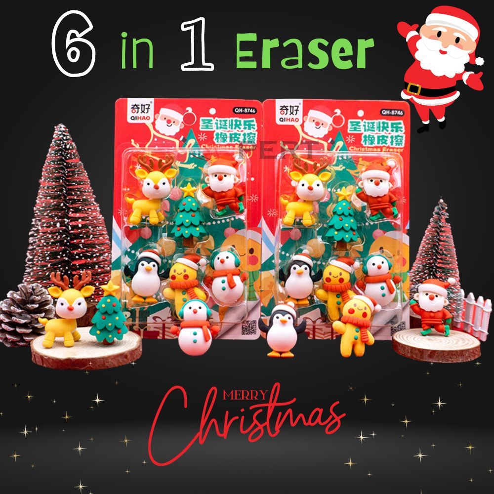 6 IN 1 3D Christmas Eraser Xmas Stationery Gift Kids Reward Goodies ...