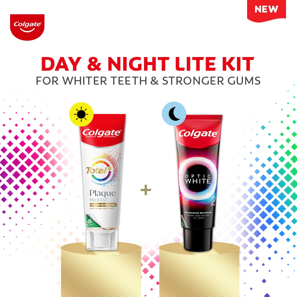 Day & Night Lite Kit - Colgate Optic White O2 Whitening + Colgate Total ...