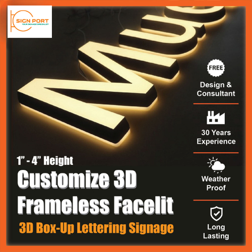 Customize 3D Frameless Facelit Box-Up Lettering 1''-4'' (Business ...
