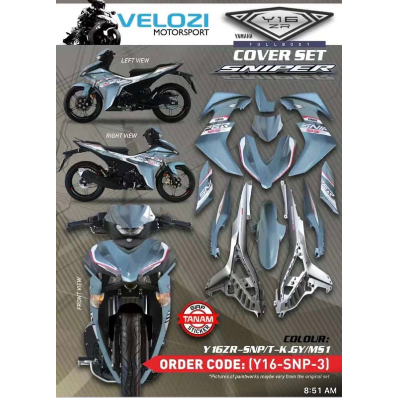 VELOZI YAMAHA Y16 Y16ZR (NOT ABS) SPROT SNIPER DESIGN KHAKIS GREY /MS1 ...