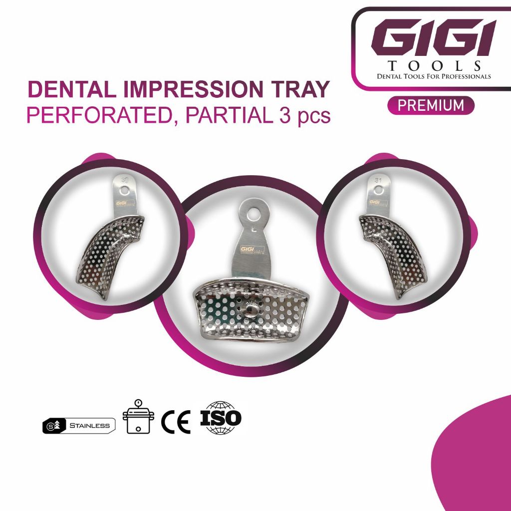GIGI TOOLS Dental Impression Trays Partial Set of 3pcs Stainless Steel ...