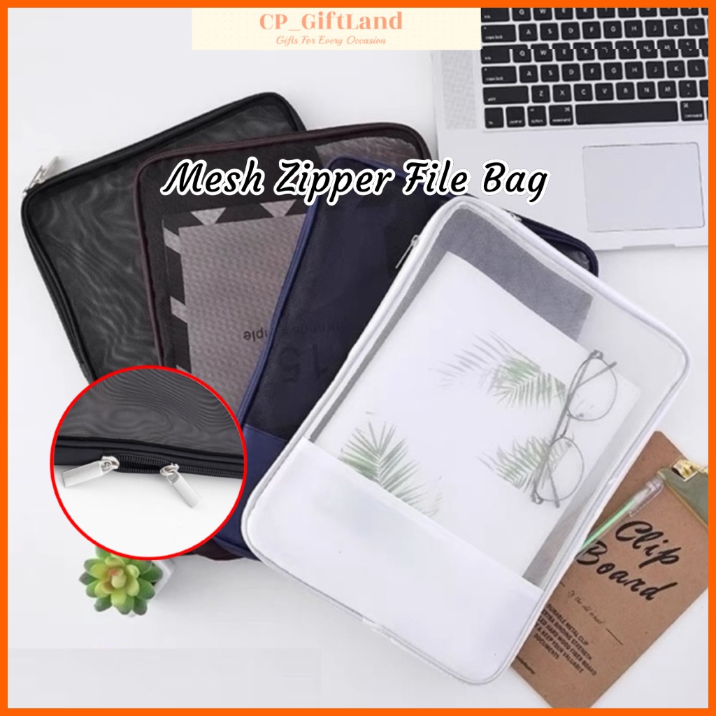 Mesh Zipper File Bag A4 Waterproof PVC File Folder Document File School ...