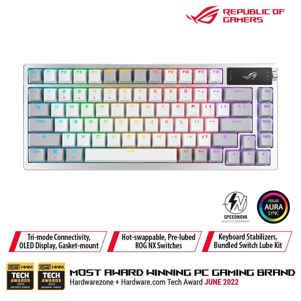 ROG Azoth M701 Moonlight White Gaming Custom Keyboard Gasket Mount ...