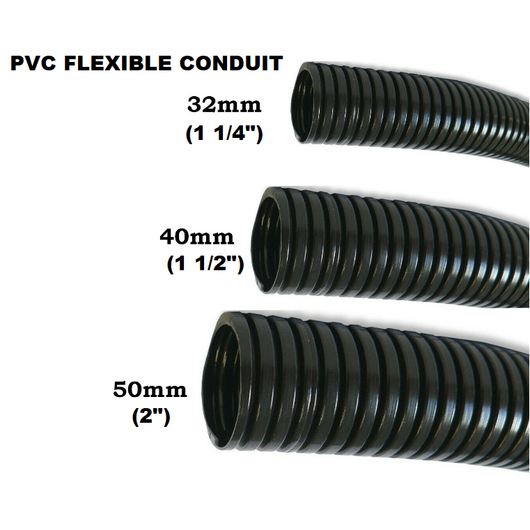 1 METER 32MM/ 40MM/ 50MM PVC FLEXIBLE CONDUIT/FLEXIBLE CORRUGATED BLACK ...