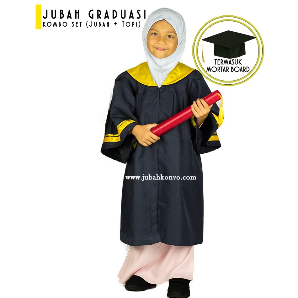 (TADIKA/ PRA SEKOLAH) JUBAH KONVO GRADUASI HALF SATIN EXCLUSIVE BLACK ...