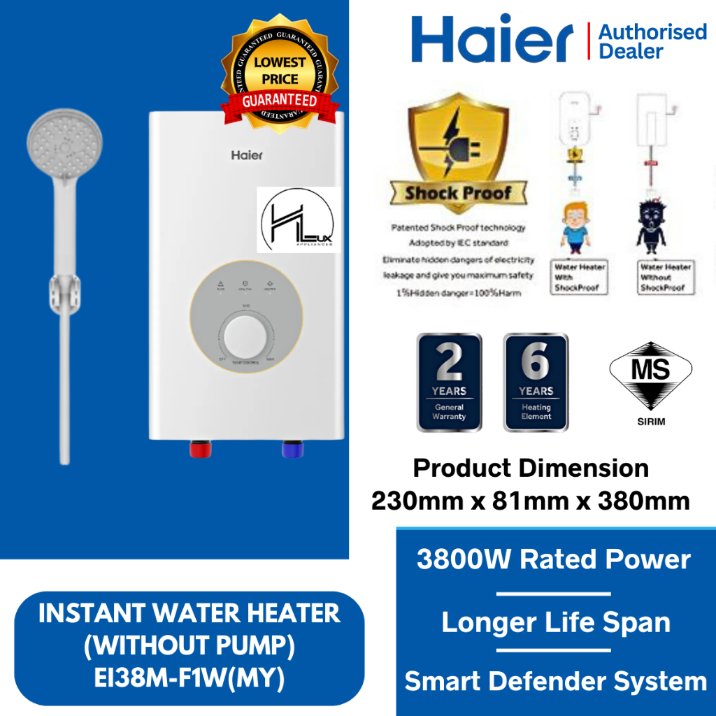 [NEW MODEL 2025] Haier DC Inverter Silent Pump Water Heater 3800W EI38M ...