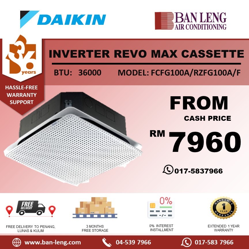 Daikin Premium Cassette R32 Revo Max Inverter FCFG100A/RZFG100A/F ...